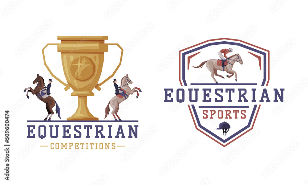 Póster Equestrian Club Logo and Emblem with Jockey on Horseback Vector ...