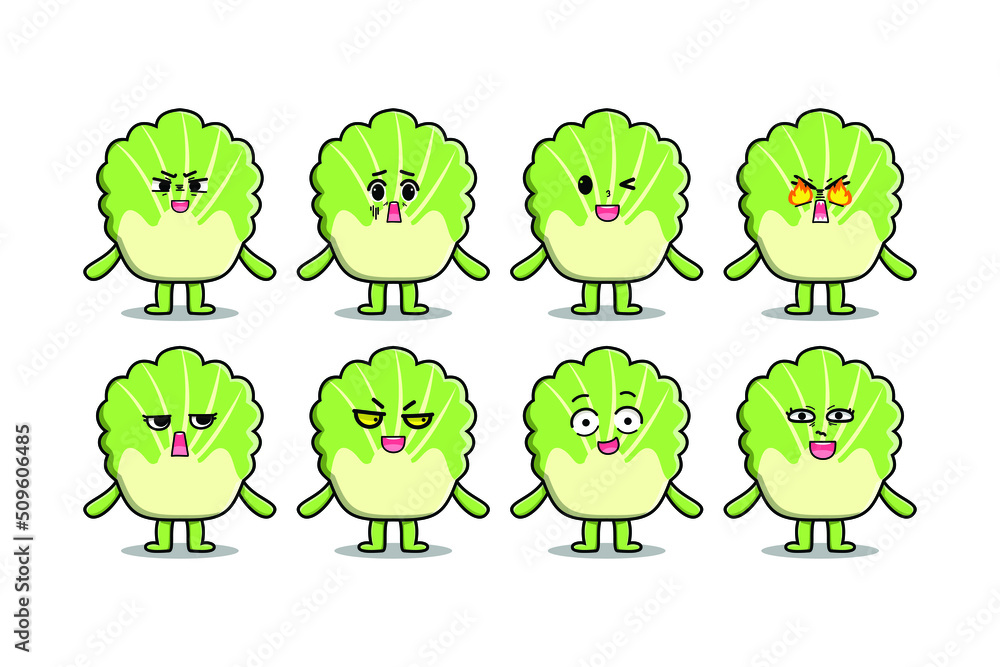 Set kawaii chinese cabbage cartoon character with different expressions ...