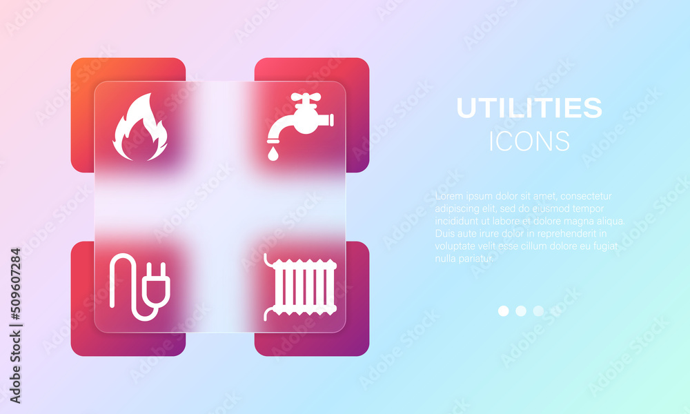 Household utilities gradient blur icon set. Public housing services ...