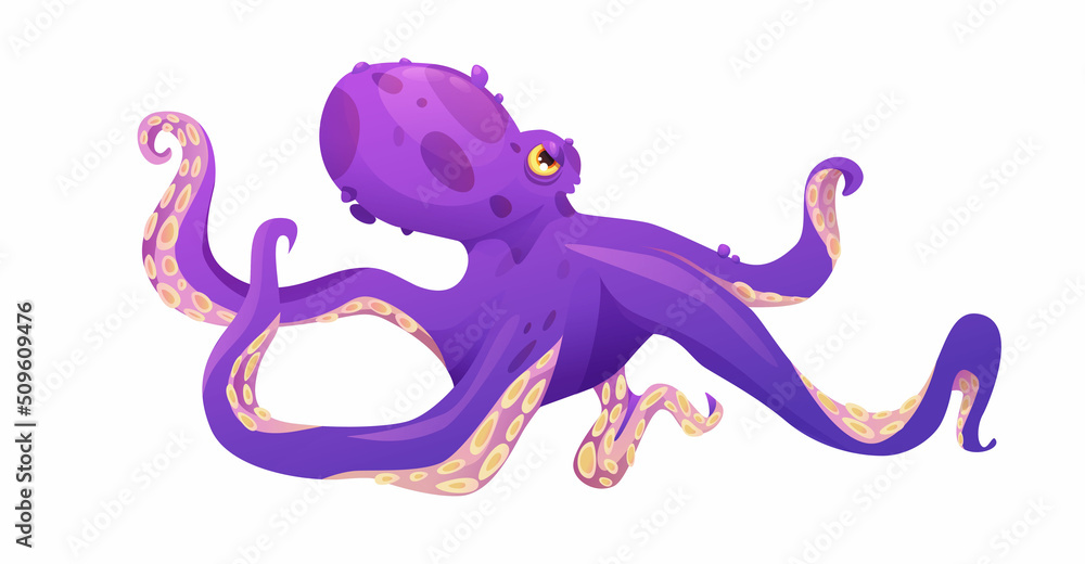Purple octopus cartoon vector illustration. Sea cute animal Stock ...