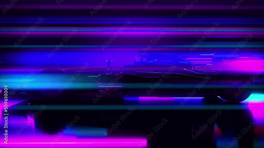Superfast Sports Racing Car Moving against of Glowing Neon Lines Tunnel ...