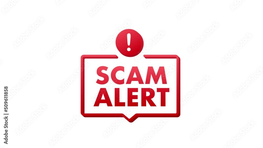 Banner with red scam alert. Attention sign. Cyber security icon ...