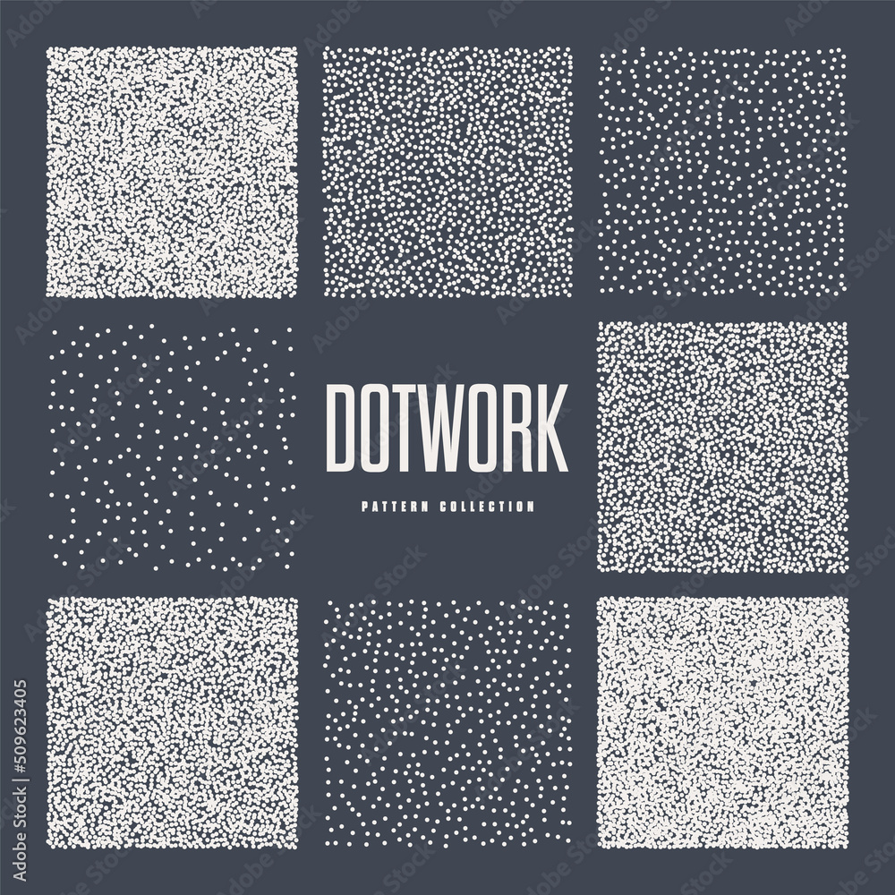 Square shaped dotted objects, stipple elements. Stippling, dotwork ...