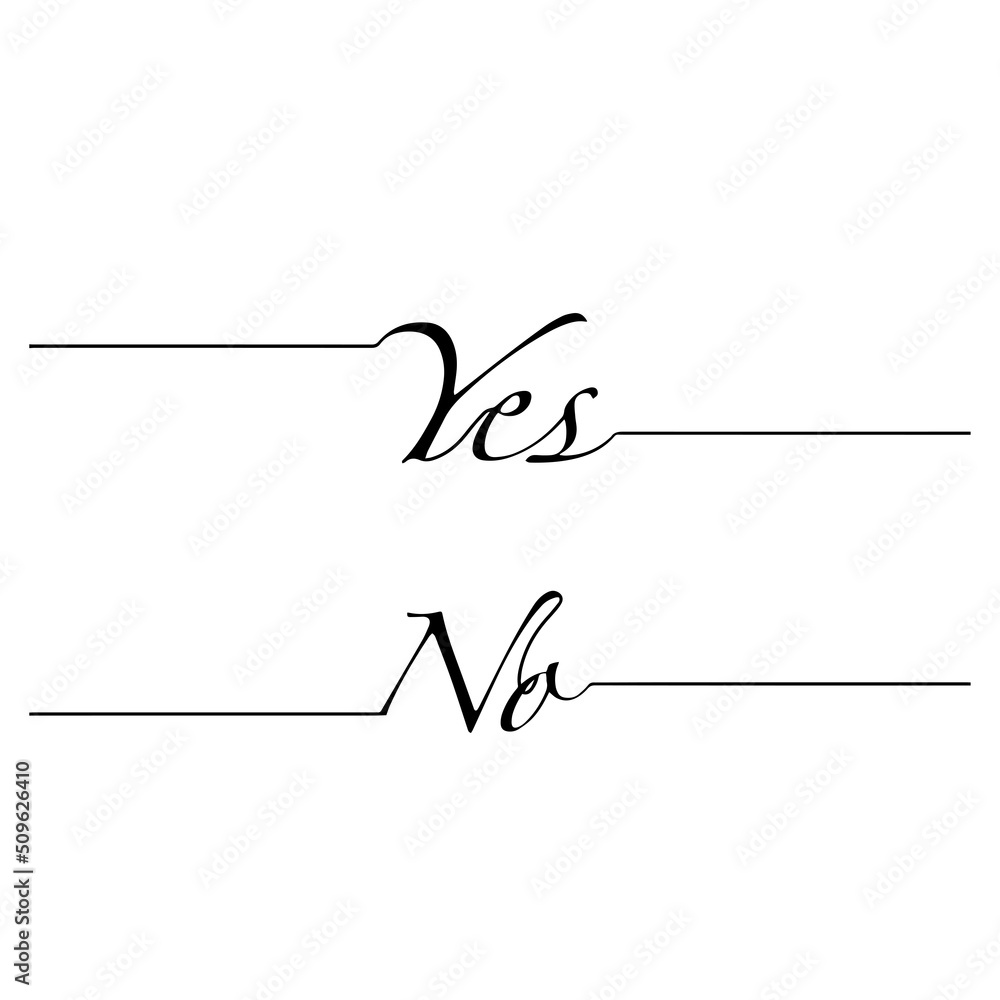 Handwritten yes no word one line. Hand drawn lettering. calligraphy ...