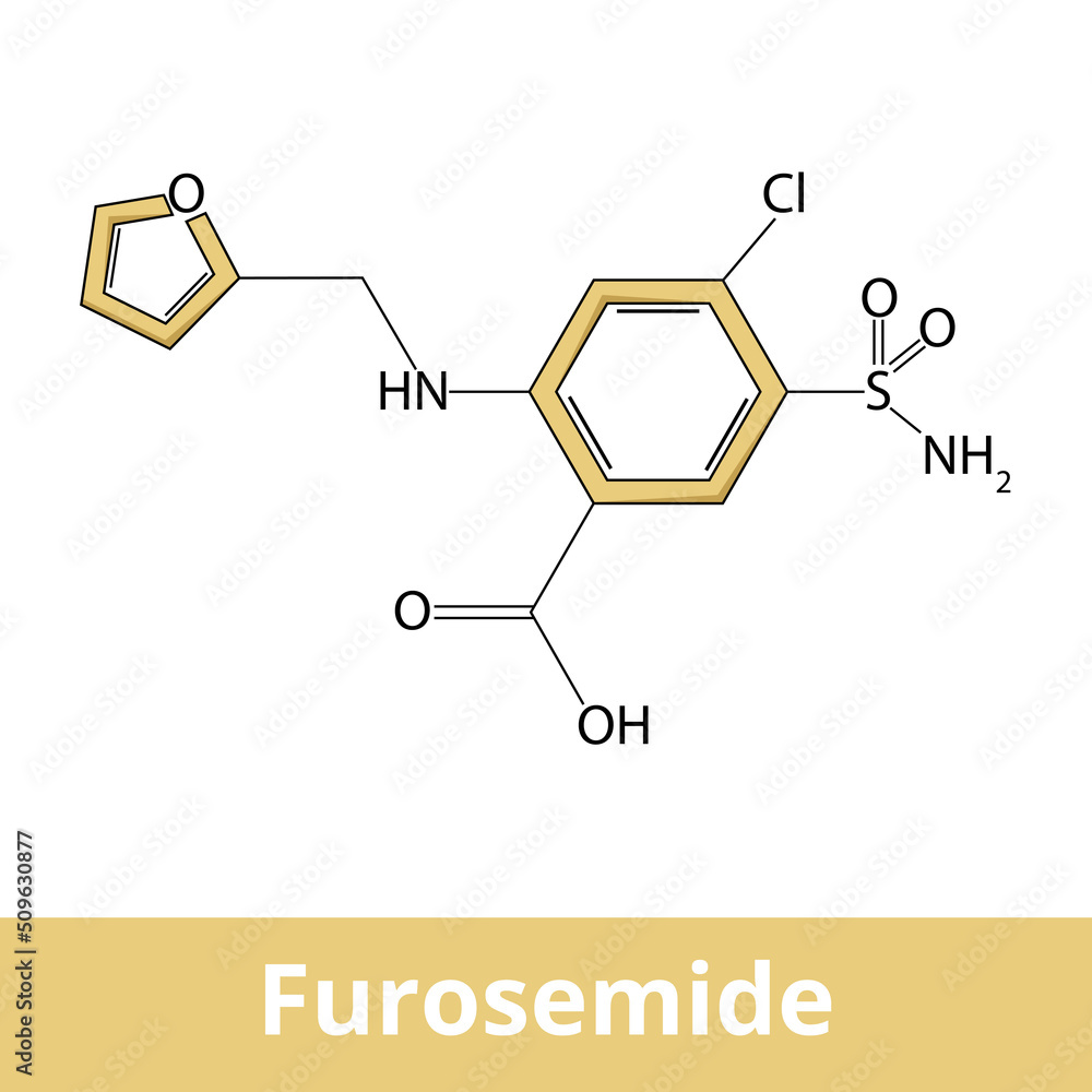 Chemical structure of furosemide. It is a loop diuretic medication used ...