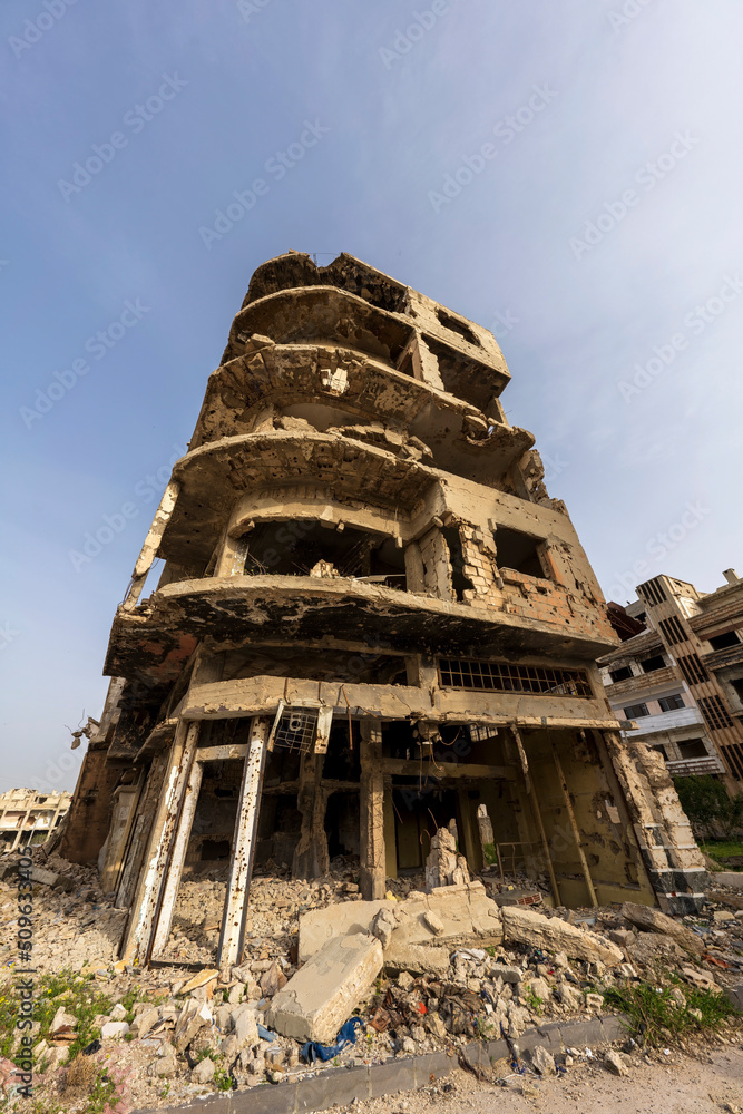 Civil war ruins of Homs, Syria. Homs is the most devastated large city ...