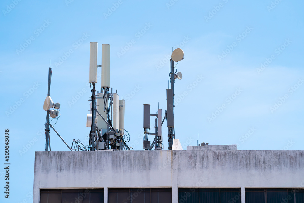 Telecommunication base station network repeater antenna on top of the ...