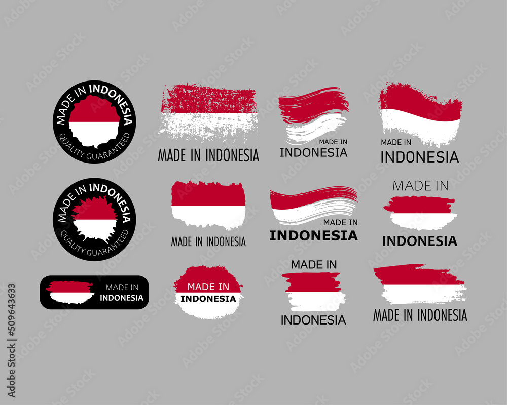 Set of stickers. Made in Indonesia. Brush strokes shaped with ...