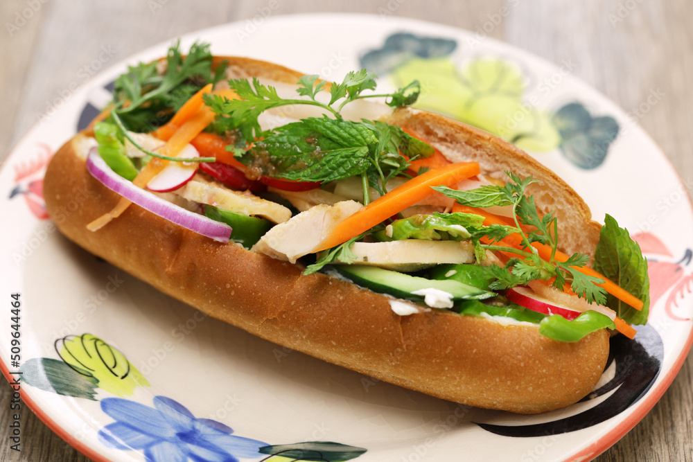 banh mi kep thit ga, a Vietnamese chicken ham sandwich Stock Photo ...