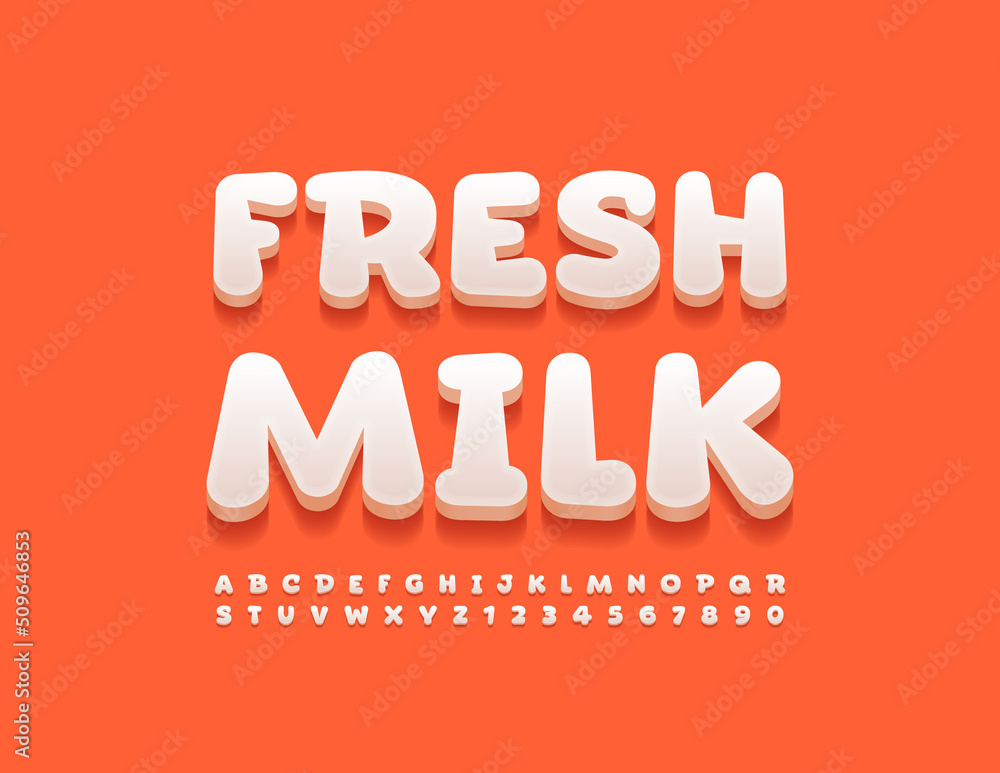 Vector modern Sign Fresh Milk. Cute 3D Font. Creative Alphabet Letters ...