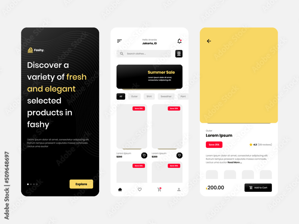 Complete UI Kit Template for Fashion Marketplace E-Commerce Mobile ...