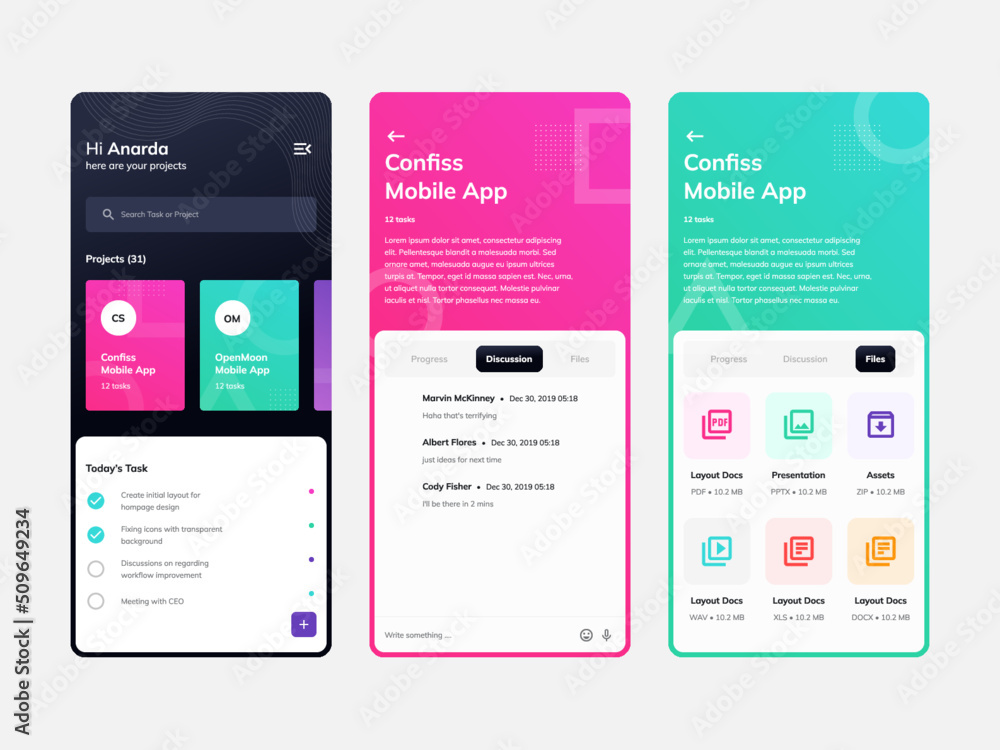 Schedule Task Planner and Manager Mobile Application UI Kit, tailored ...