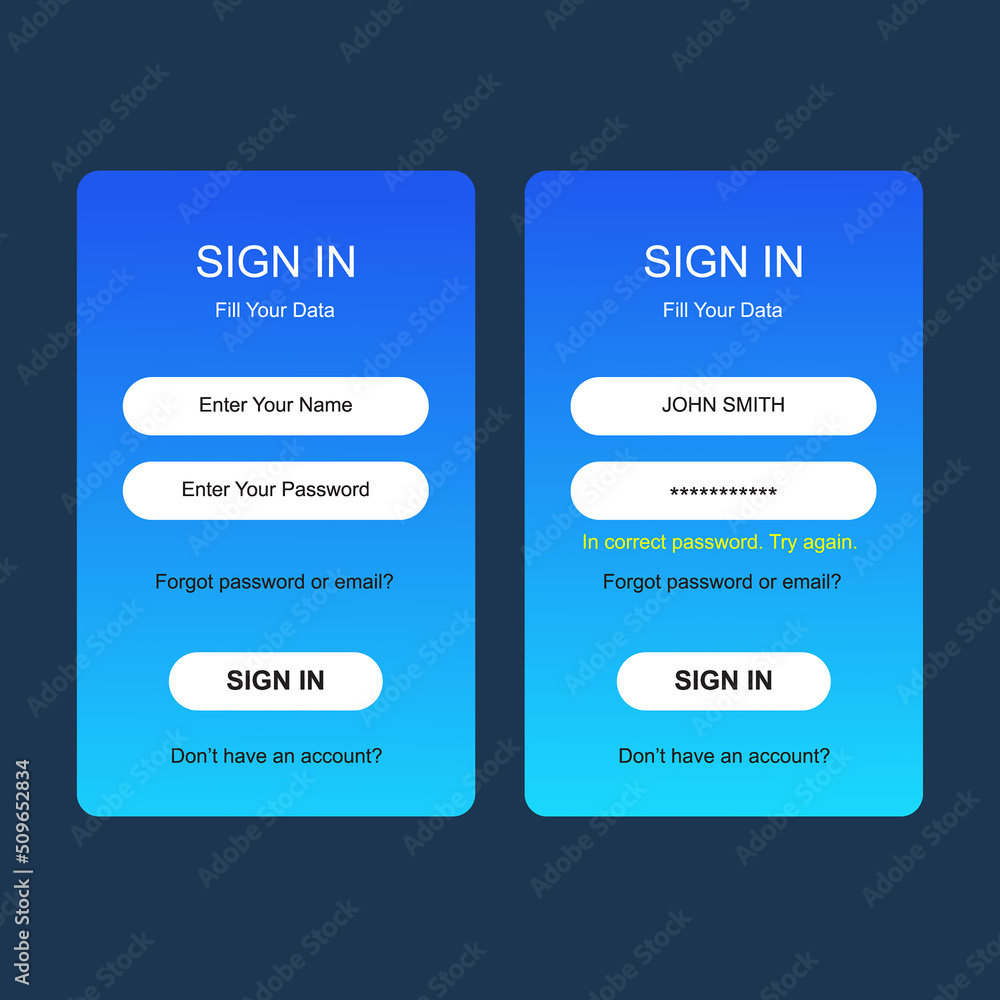 Set of Sign Up and Sign In forms, Registration form and login form page ...