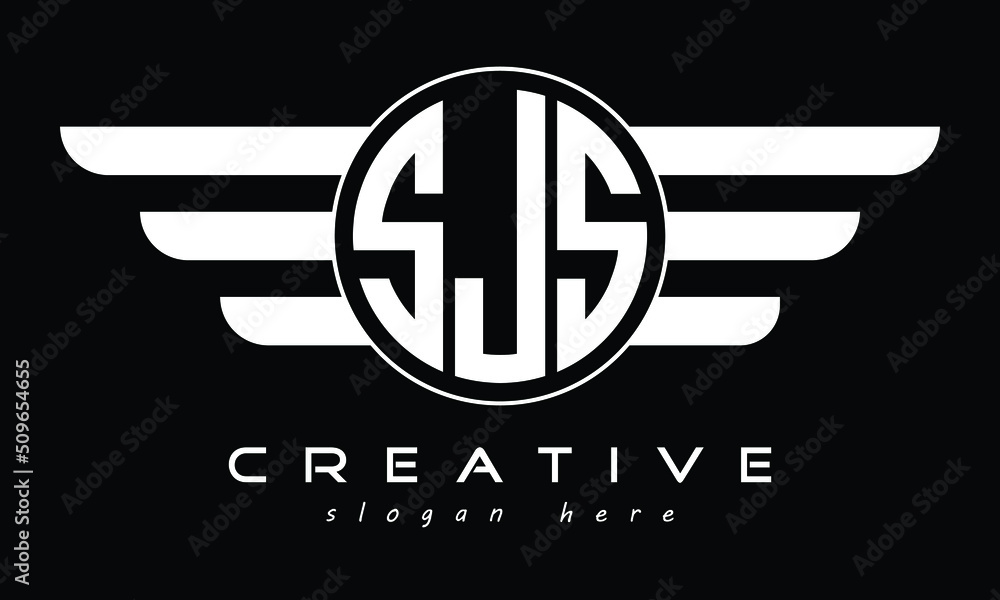 SJS three letter initial letter logo in circle with wings vector ...