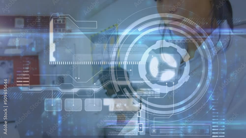 Animation of data processing over asian female lab worker Stock Video ...