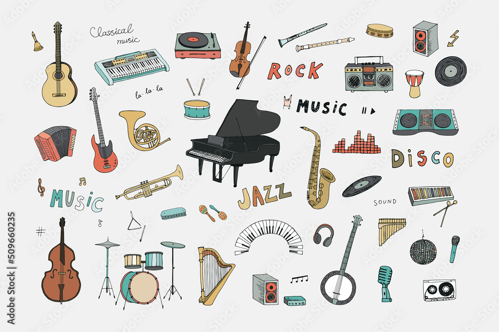 Musical instruments vector illsutartions set Stock Vector | Adobe Stock