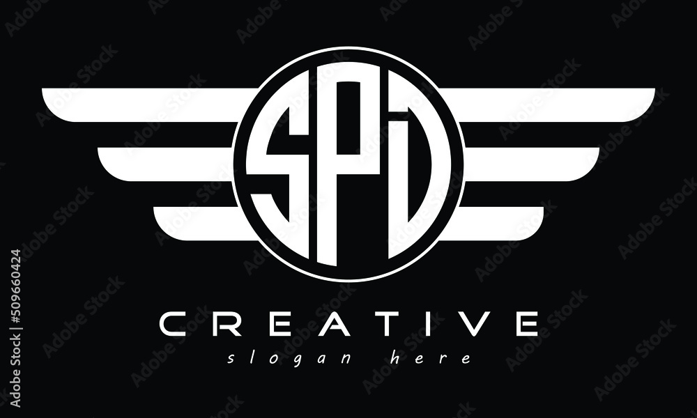 SPD three letter initial letter logo in circle with wings vector ...