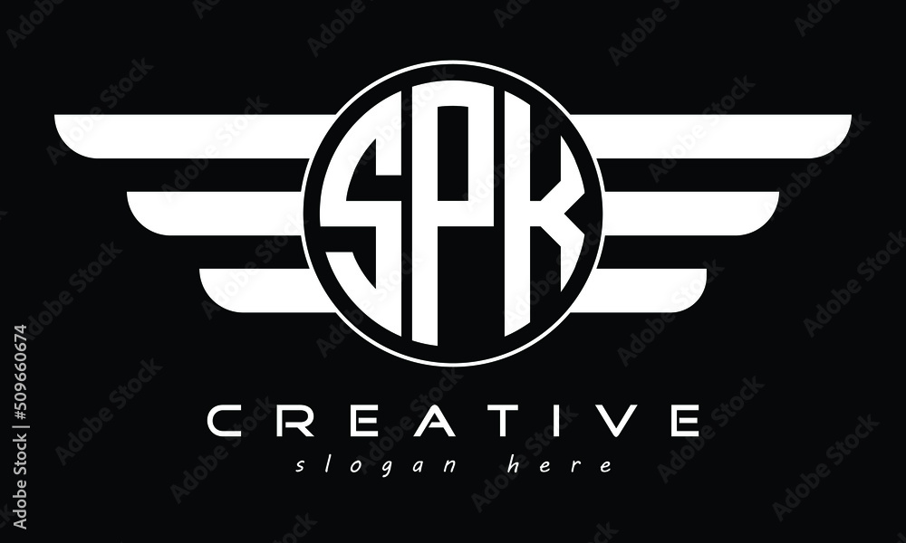 SPK three letter initial letter logo in circle with wings vector ...