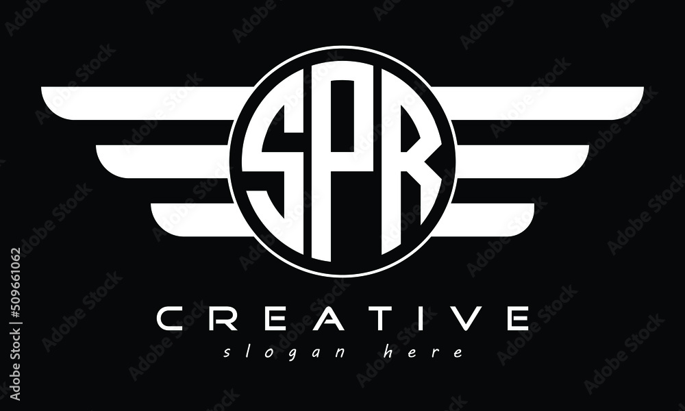 SPR three letter initial letter logo in circle with wings vector ...