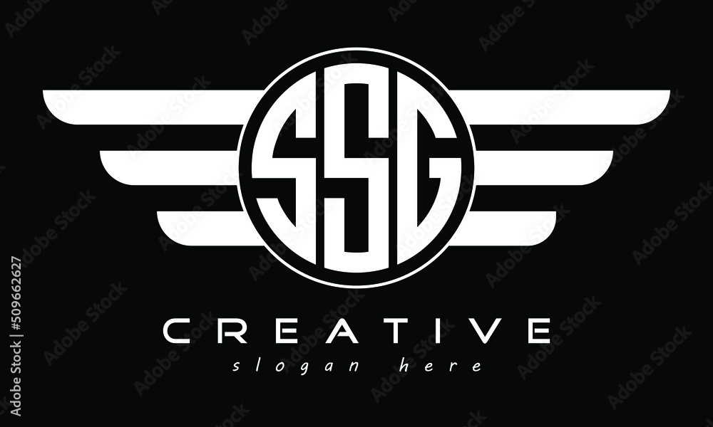 SSG three letter initial letter logo in circle with wings vector ...