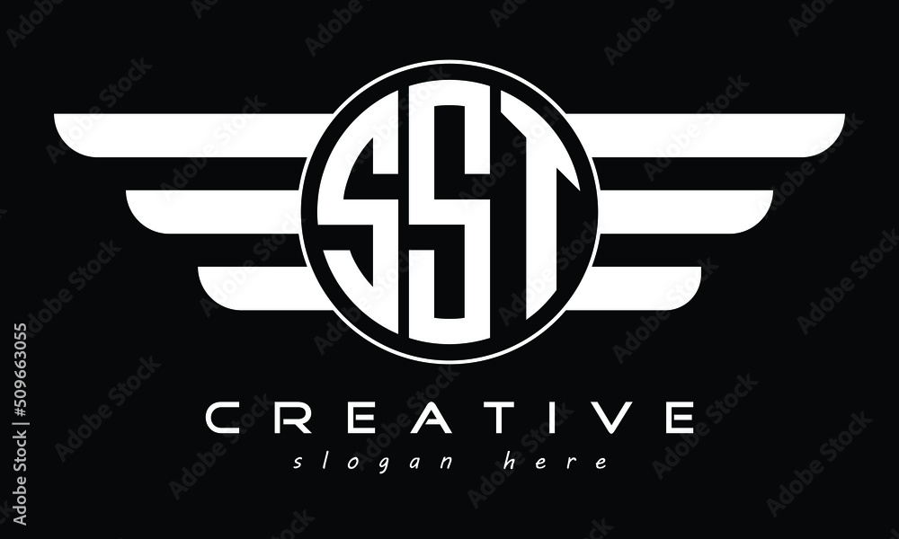SST three letter initial letter logo in circle with wings vector ...