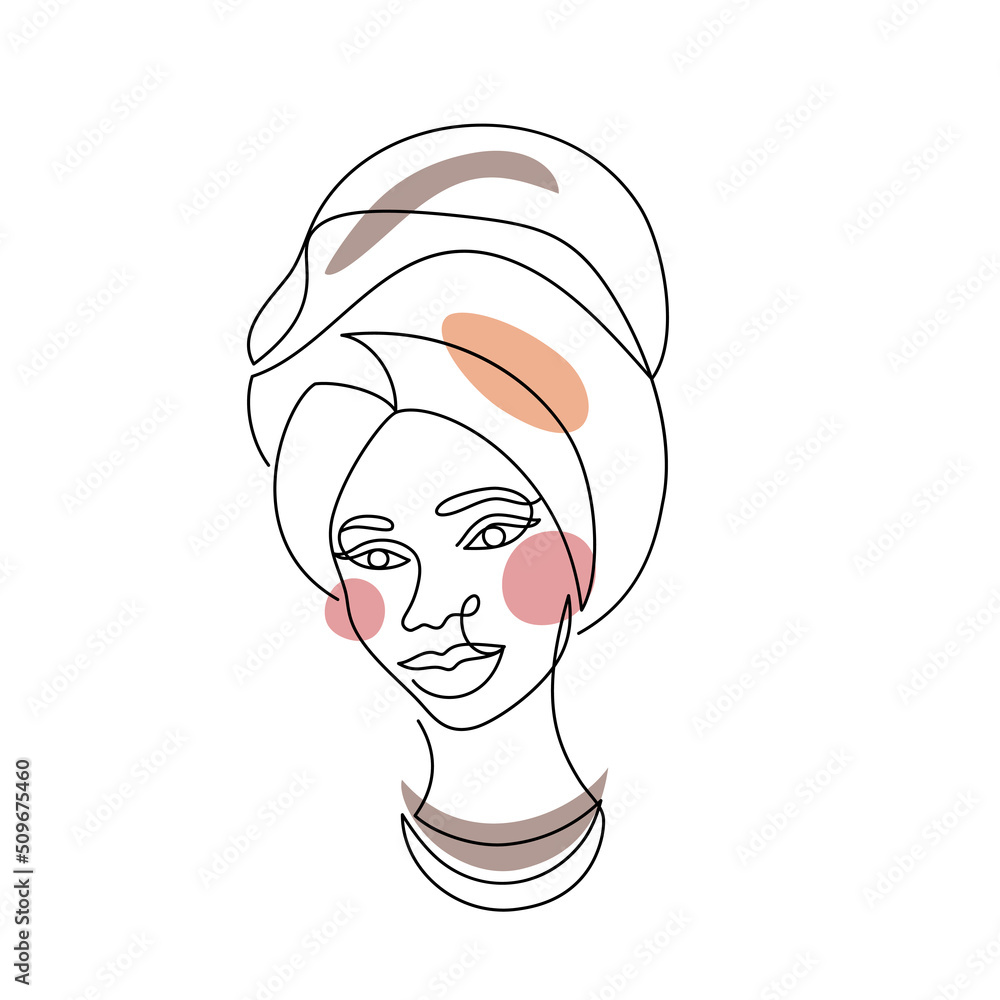 Face Of An Afro American Woman In A Modern Abstract Minimalist One Line