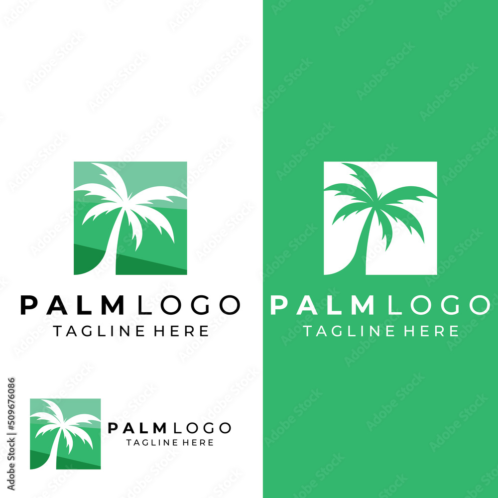 Palm tree logo, palm with waves and sun. Using Illustrator template ...