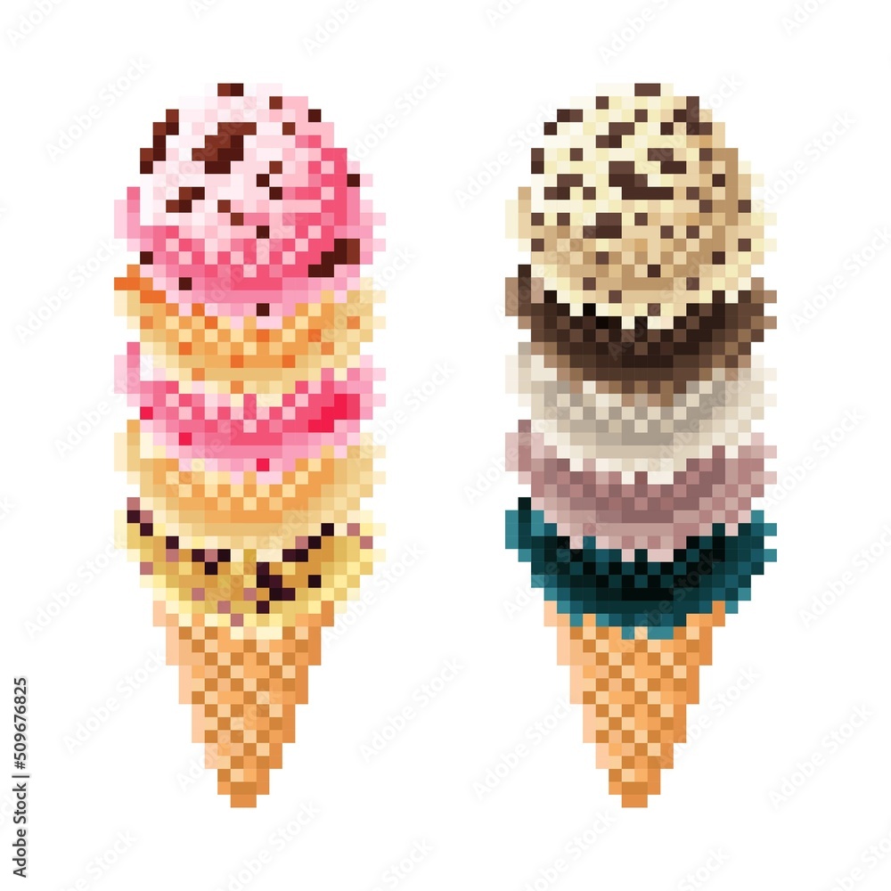 Ice cream cone pixel art set. Vector illustration. Stock Vector | Adobe ...