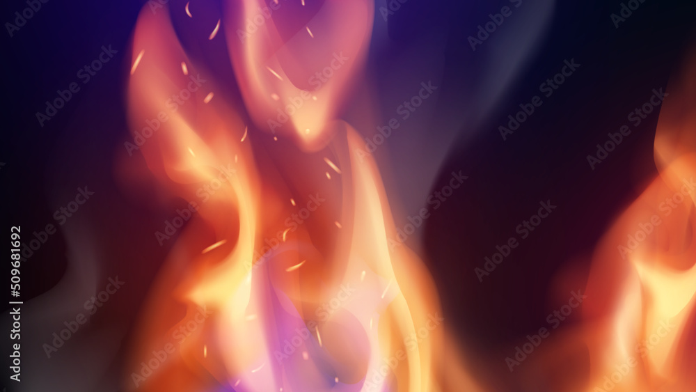 Realistic Fire Flames background. Two sources of transparent Orange hot ...