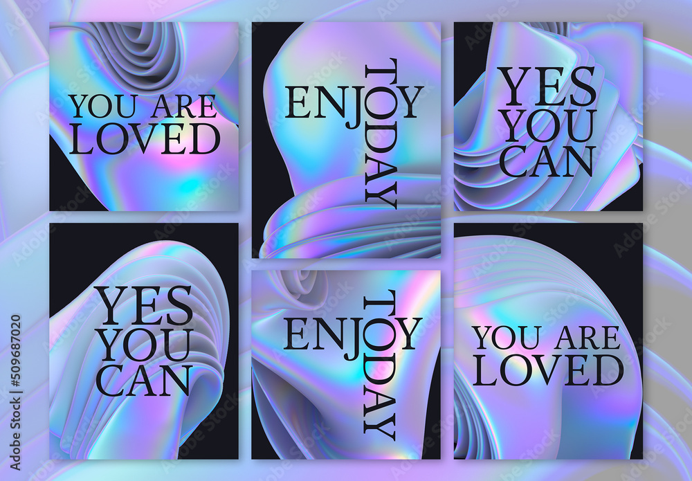 Set of Social Media Holographic Modern Motivation Quotes Layout Stock ...