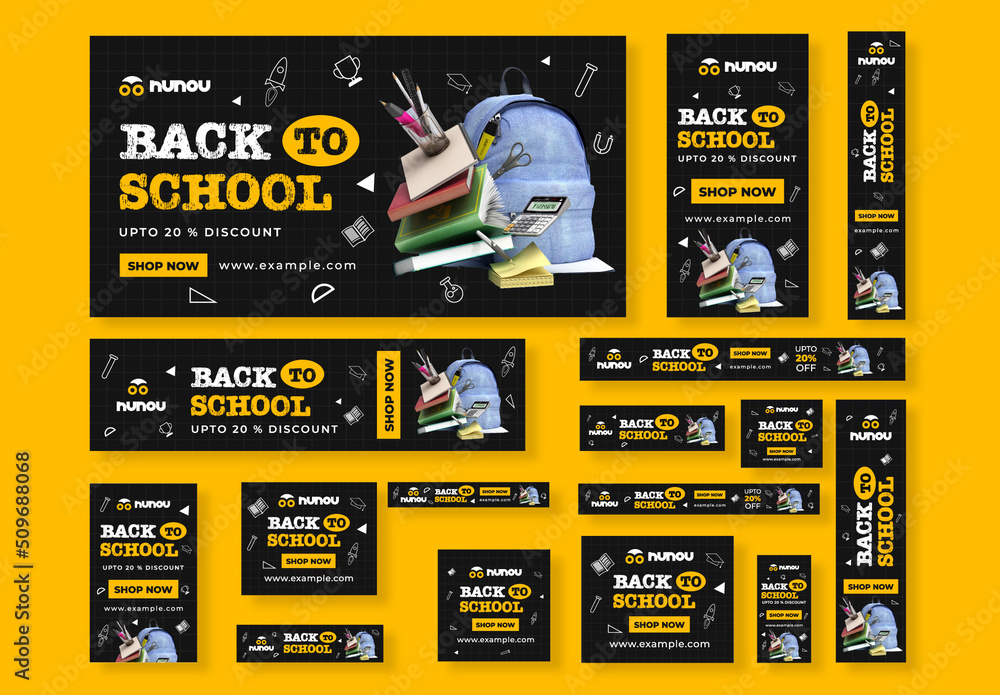 Back to School Web Banner Ads Set Layout Stock Template | Adobe Stock
