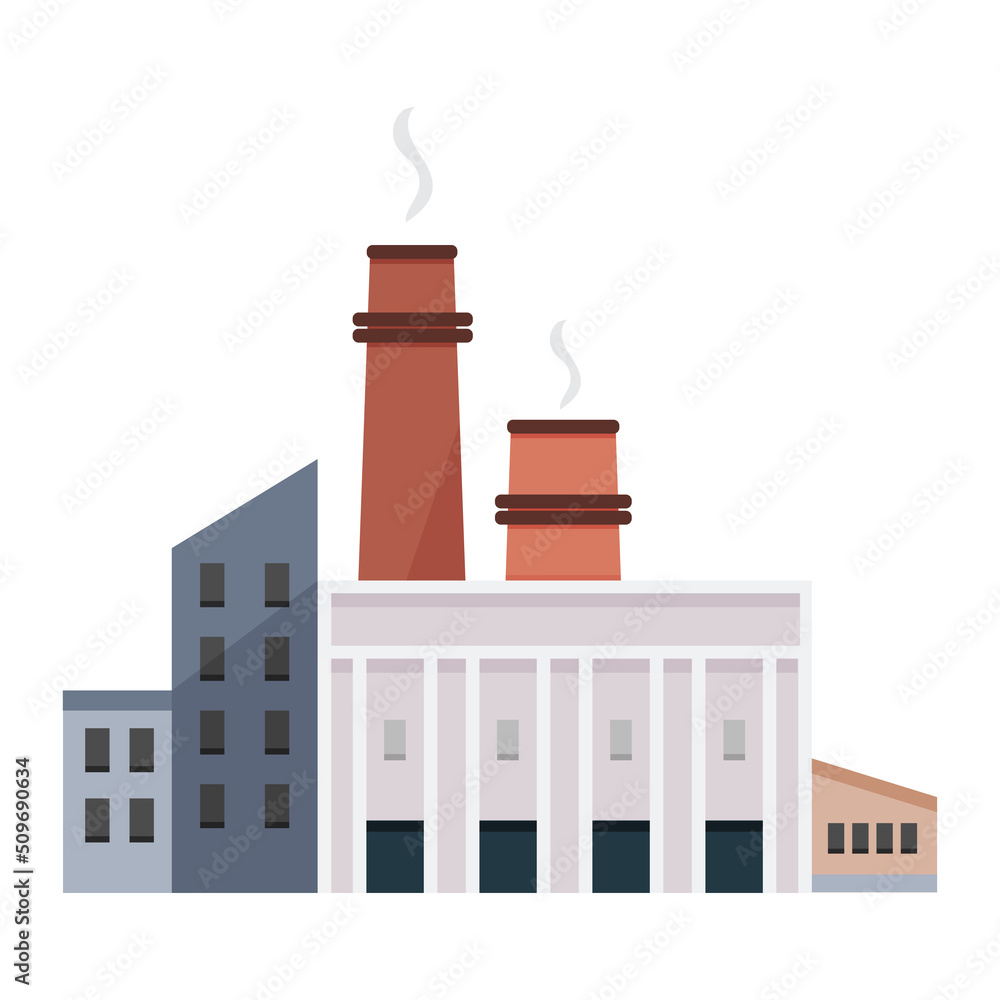 Factory building icon in flat style isolated on white background. Urban ...