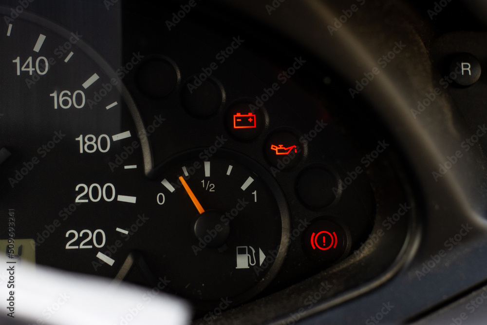 Screen display of car status warning light on dashboard panel symbols ...