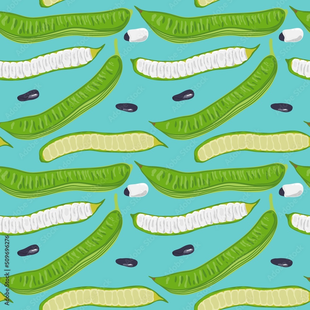 Green Pods Guaba Ice Cream Beans Seamless Pattern. Exotic pattern with ...