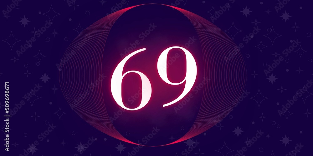 Number 69. Banner with the number sixty nine on a blue background and ...