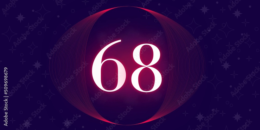 Number 68. Banner with the number sixty eight on a blue background and ...