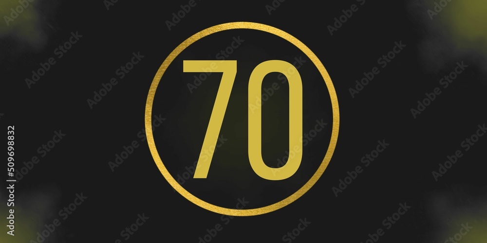 Number 70. Banner with the number seventy on a black background and ...