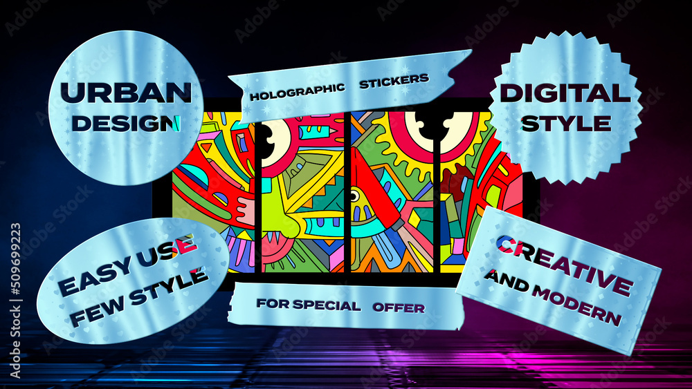 Holographic Sticker Titles Stock Template | Adobe Stock