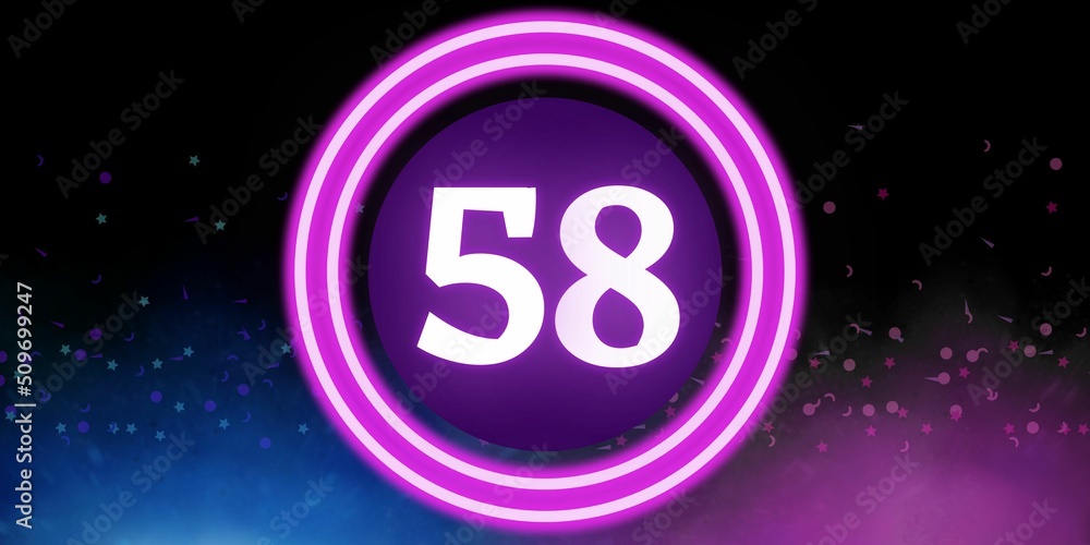 Number 58. Banner with the number fifty eight on a black background and ...