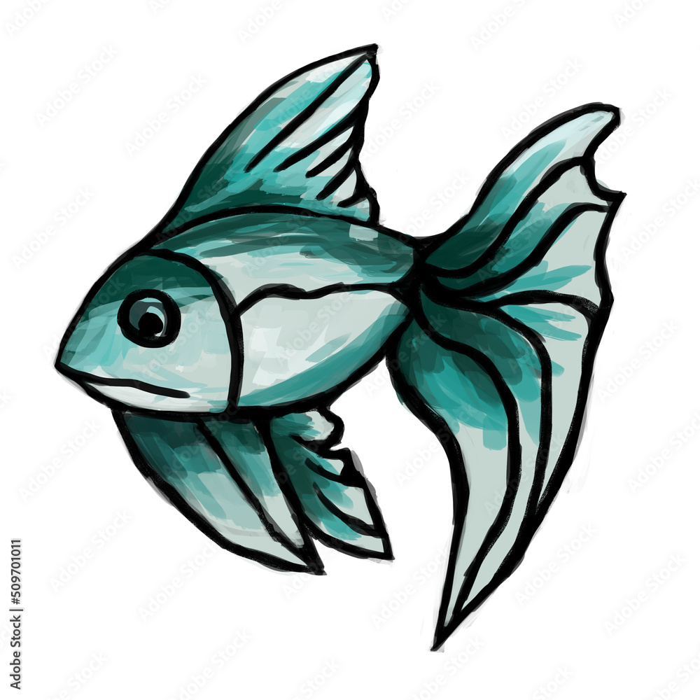 Cute little fish. Free line black ink hand drawn. Stylized fish. Hand ...