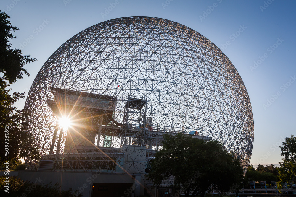 View of the Montreal Biosphere at sunrise, Montreal, Quebec, Canada ...