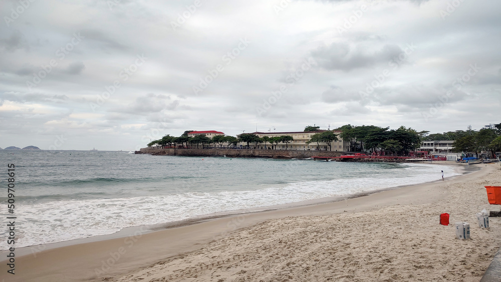 Copacabana Beach sand wave iron marina harbor ramp sea water bay street ...