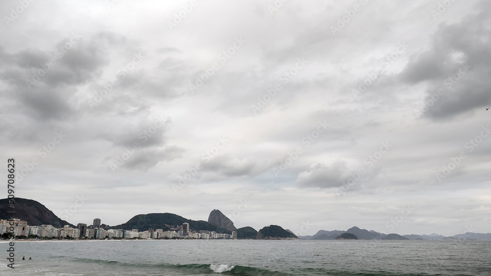 Foto de Copacabana Beach sand wave iron marina harbor ramp sea water ...