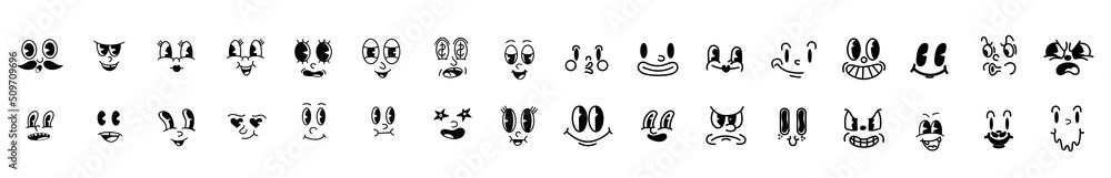 Vintage 50s cartoon and comic happy facial expressions. Old animation ...