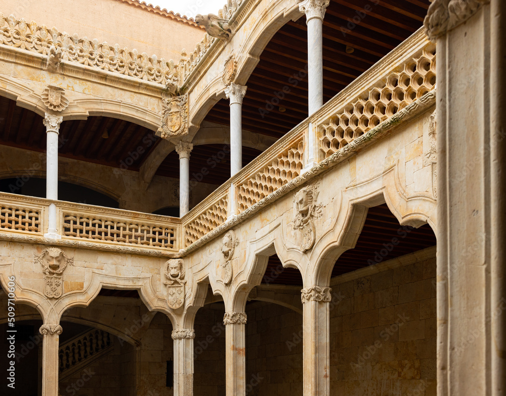 Typical Salamanca architecture of Public Library patio with two-level ...
