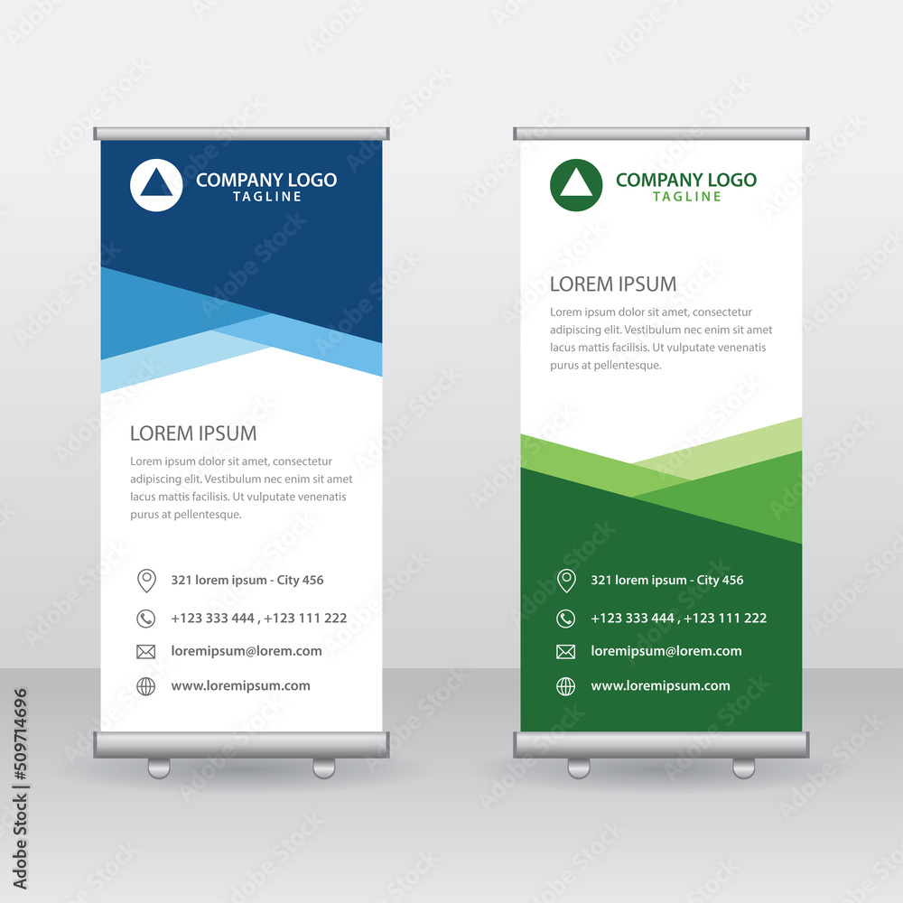 Roll Up Banner Background Vector Template with Abstract Geometric ...