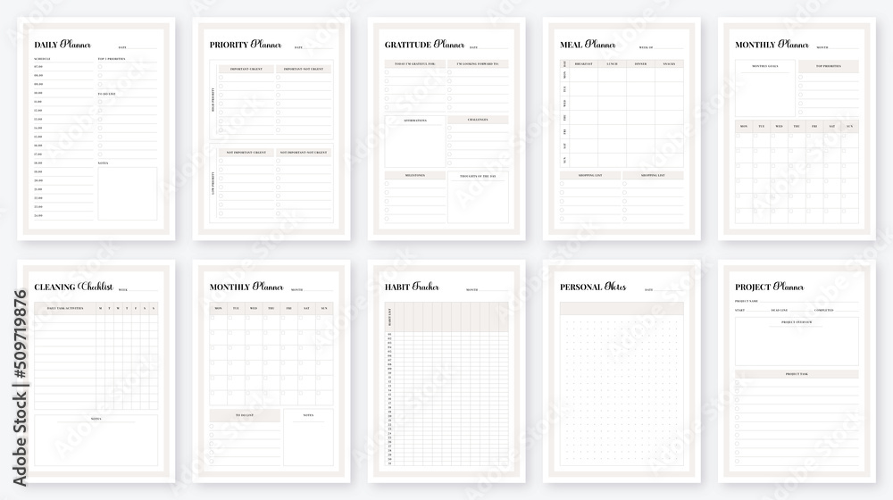 Minimalist Planner Pages Templates. Daily, Weekly, Monthly planner ...
