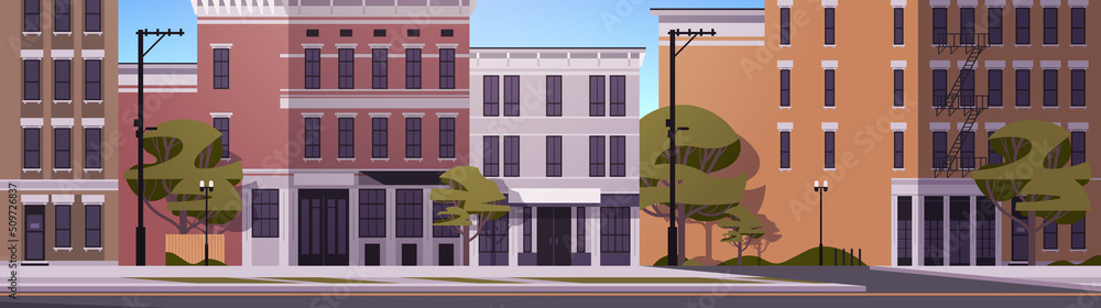 no people urban town street buildings city houses exterior cityscape ...