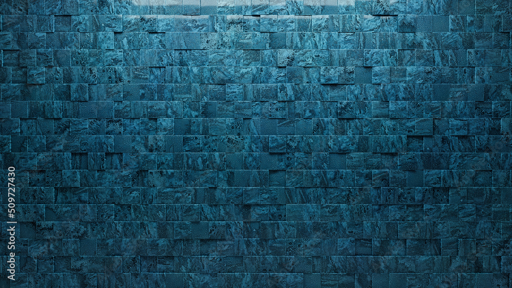 Blue Patina, Textured Wall background with tiles. Polished, tile ...