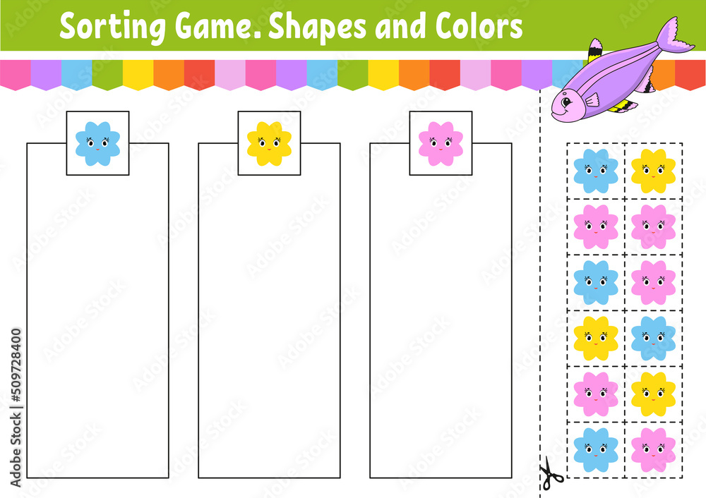 Vetor de Sorting game. Shapes and colors. Cut and glue. Education ...